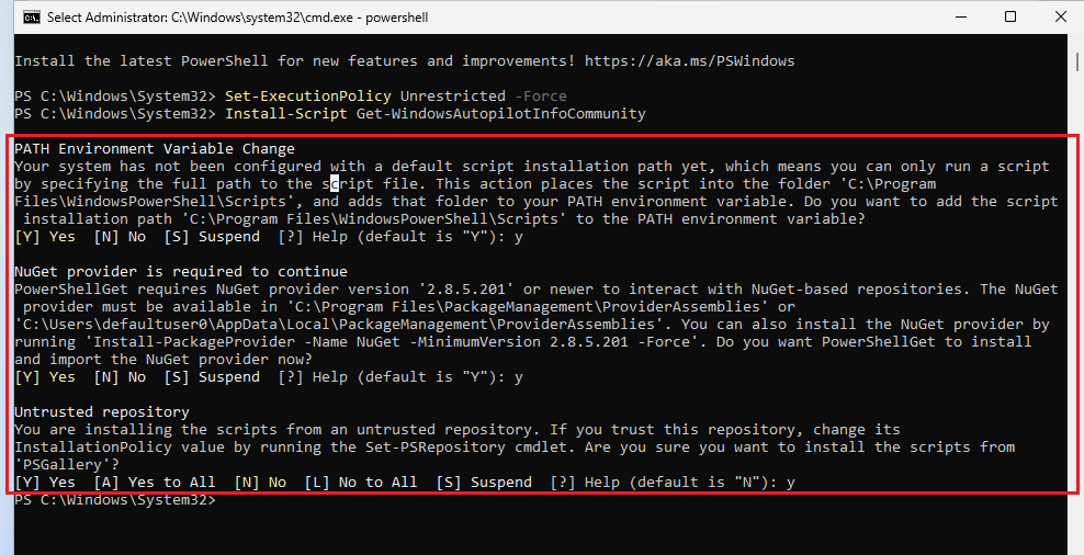 How to upload device hash using Get-WindowsAutoPilotCommunity -Online variable to Microsoft Intune